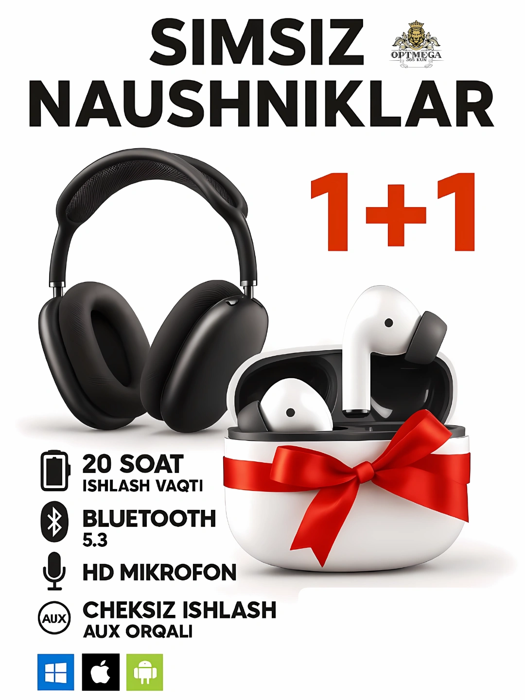 Simsiz quloqchinlar Pods, 1+1 sovg'a iPhone va Android uchun ...
