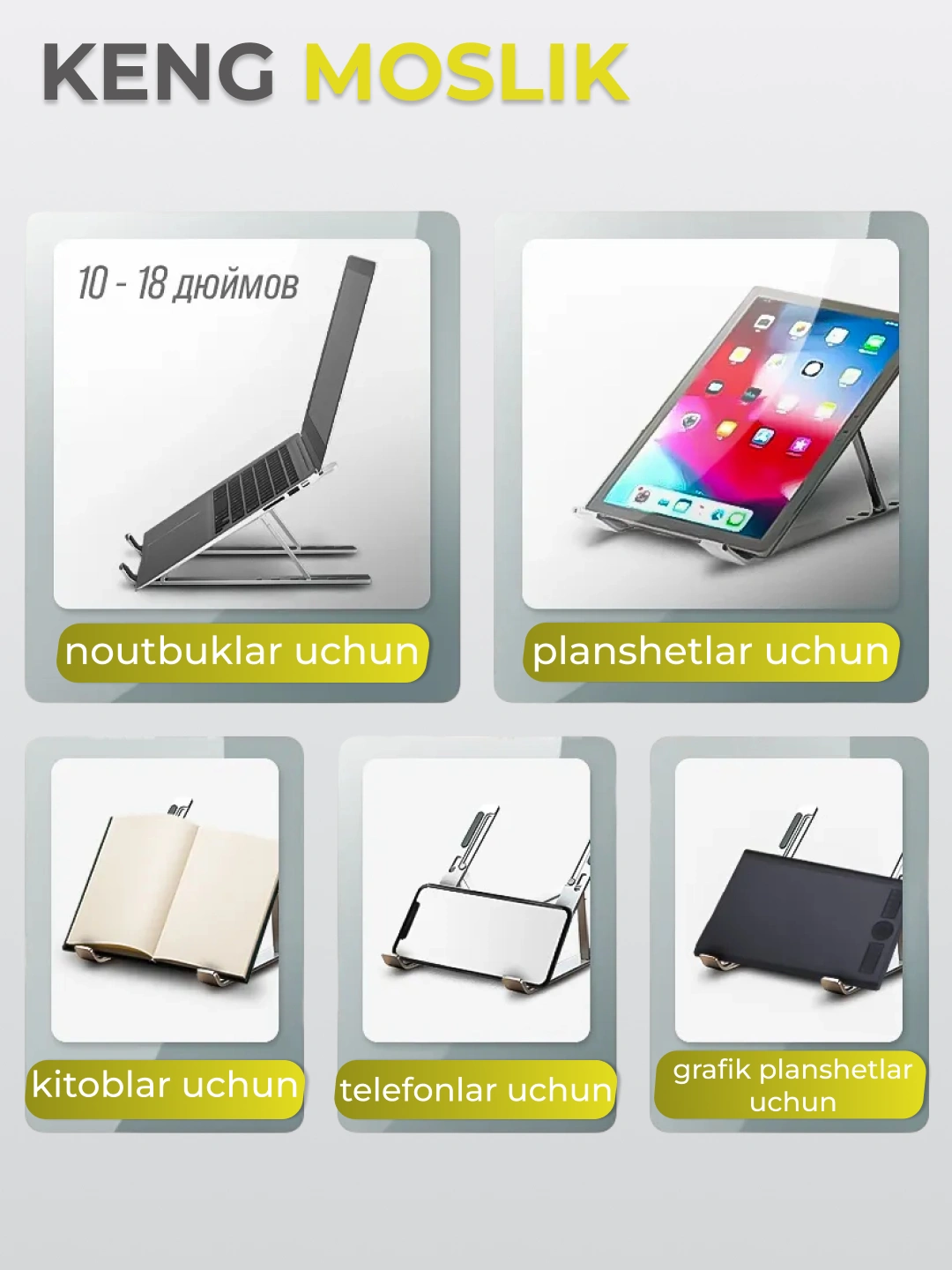 Noutbuk va planshet uchun moslama, buklanadigan, sozlanadigan ...