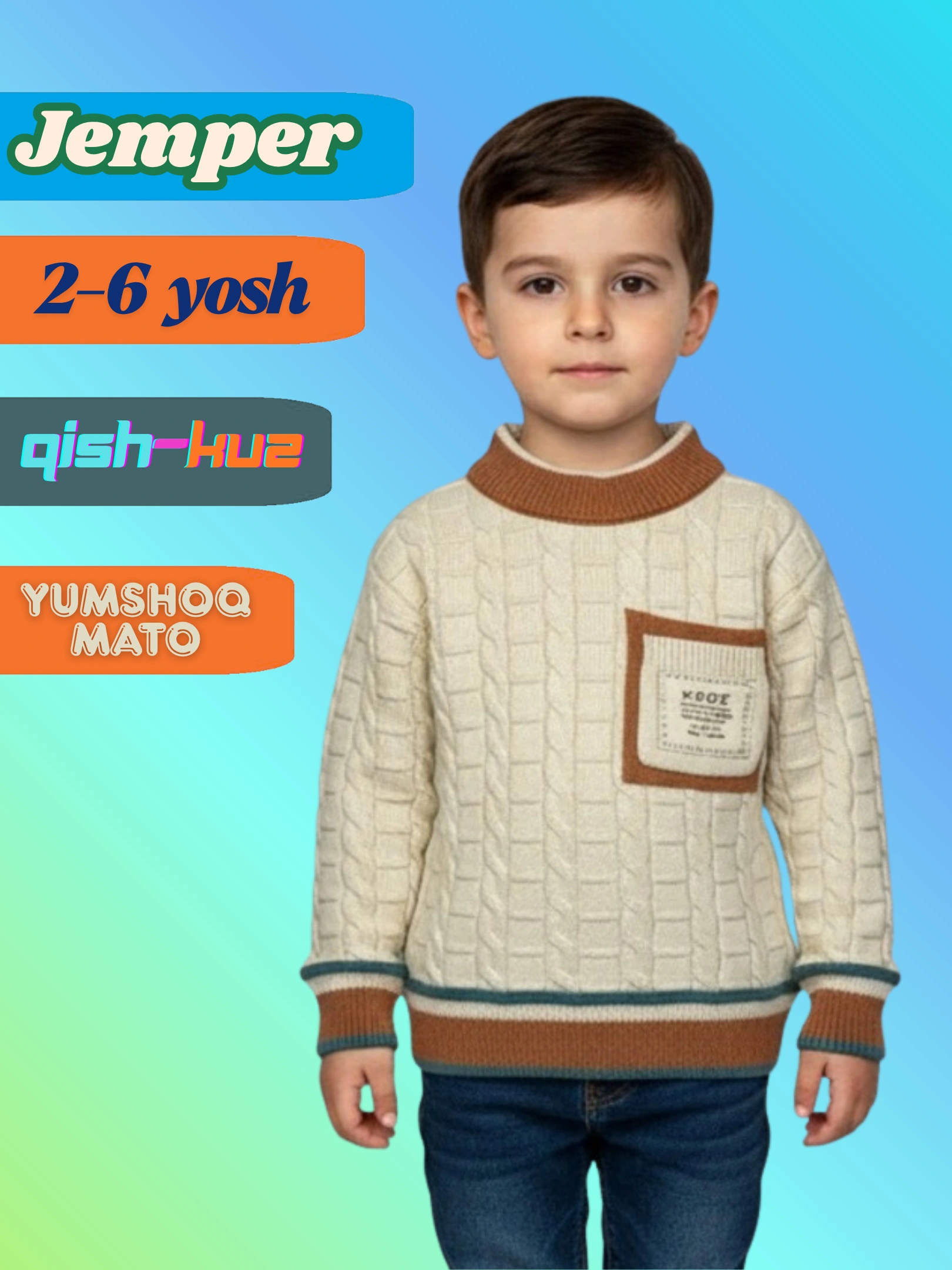 2, 3, 4, 5, 6 yosh bolalar uchun kuzgi qishgi jemper 125550 so'mga 10% ...