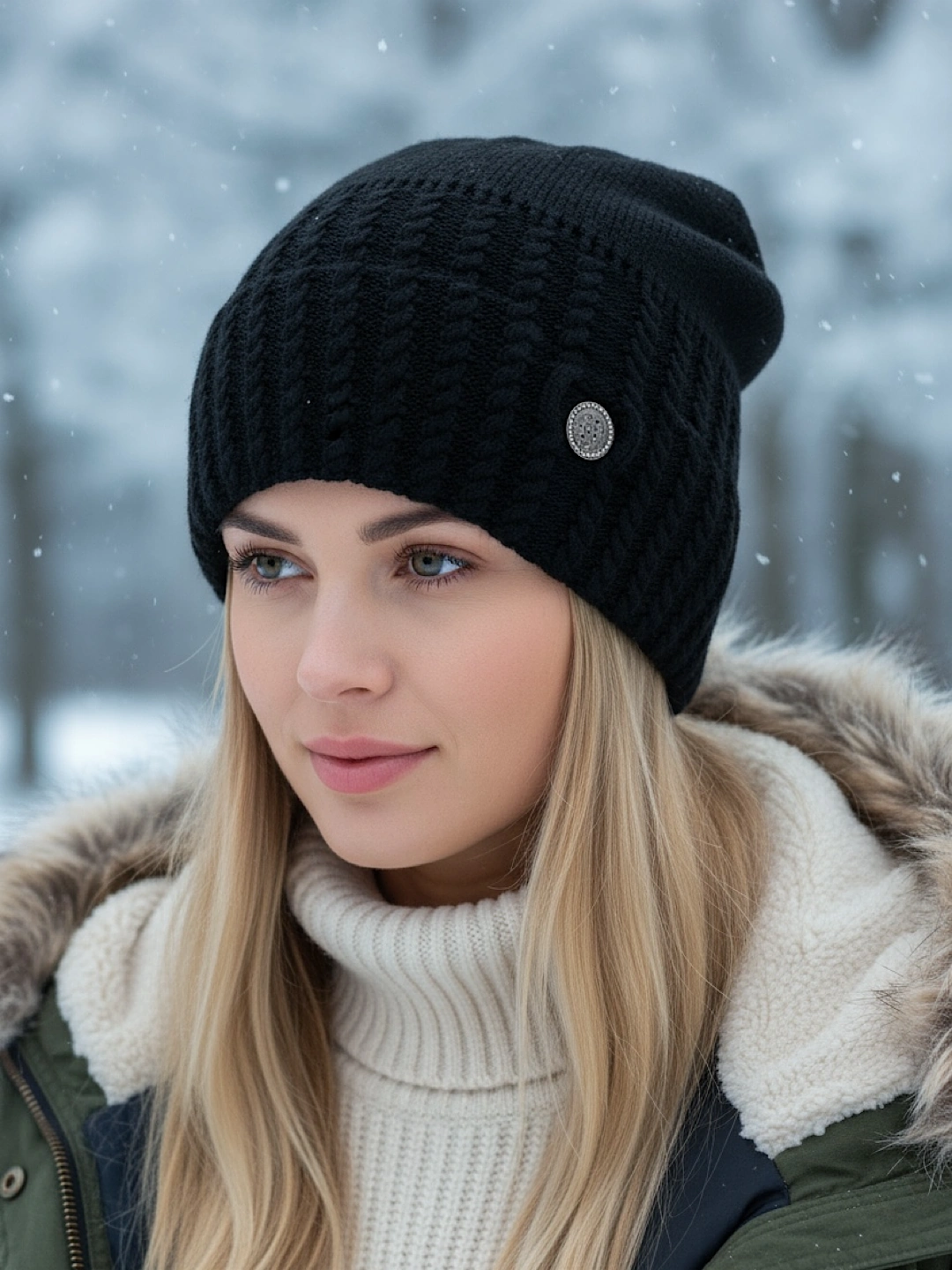 Trikotaj ayollar shapka Beanie – tugmacha bezakli, yumshoq va issiq ...