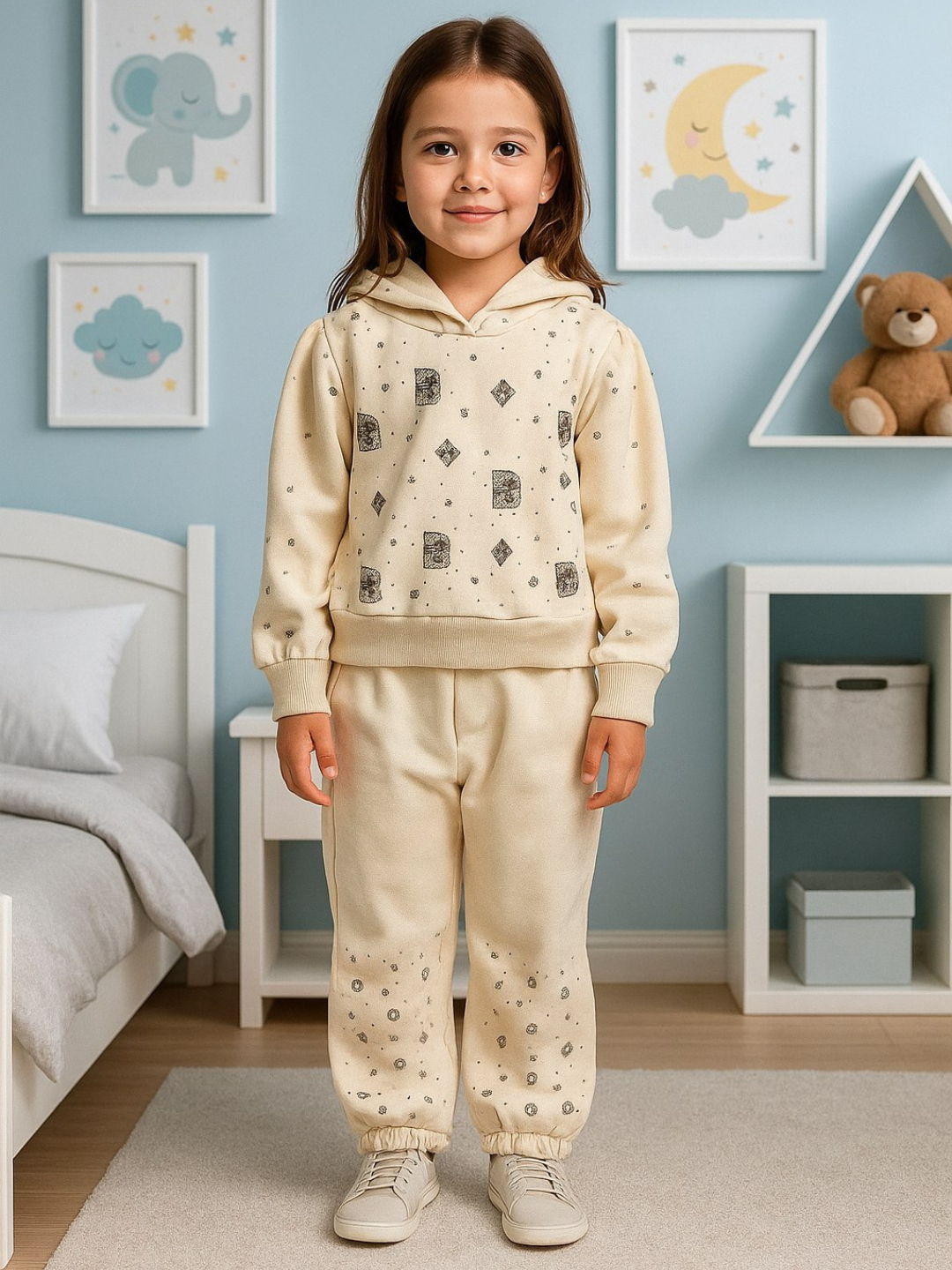 Qiz bolalar uchun ikki qismli kiyim zamonaviy va shinam yumshoq matoli ...