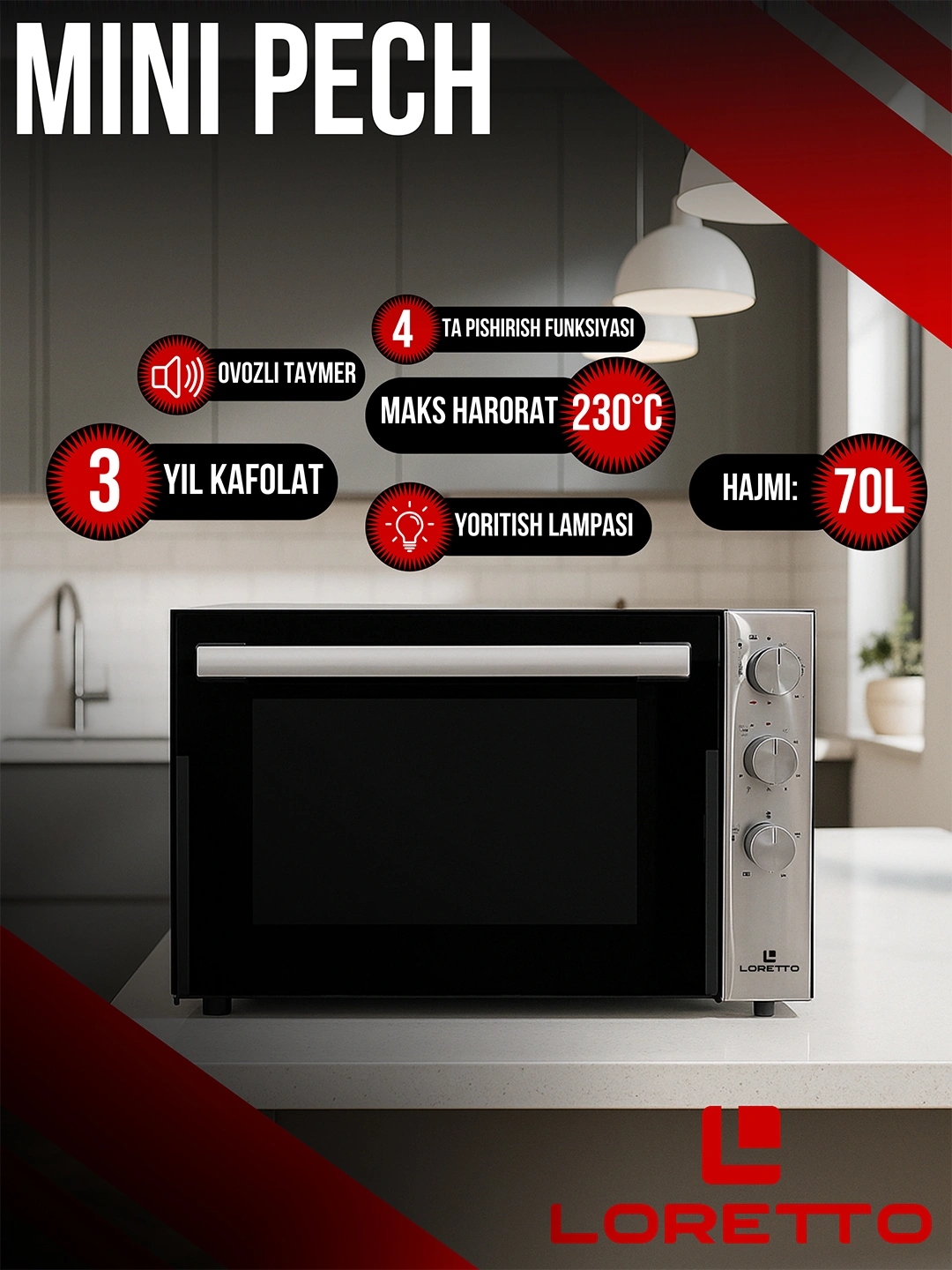 LORETTO LUX-7000IN – электродуховка, мини-печь, термостат, таймер ...