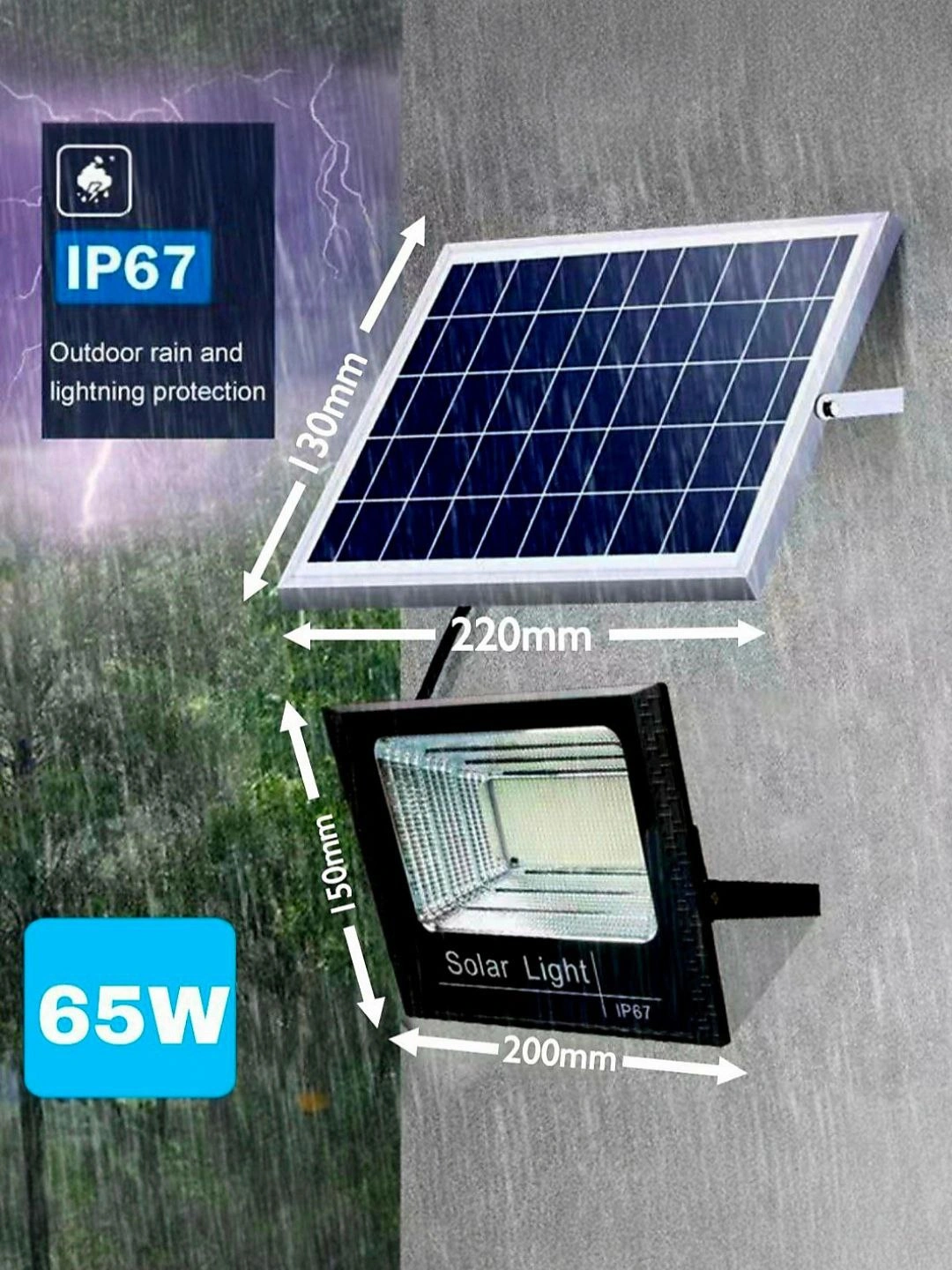 Quyosh paneli bilan ishlaydigan LED proektor 45W / 65W / 100W, pult ...