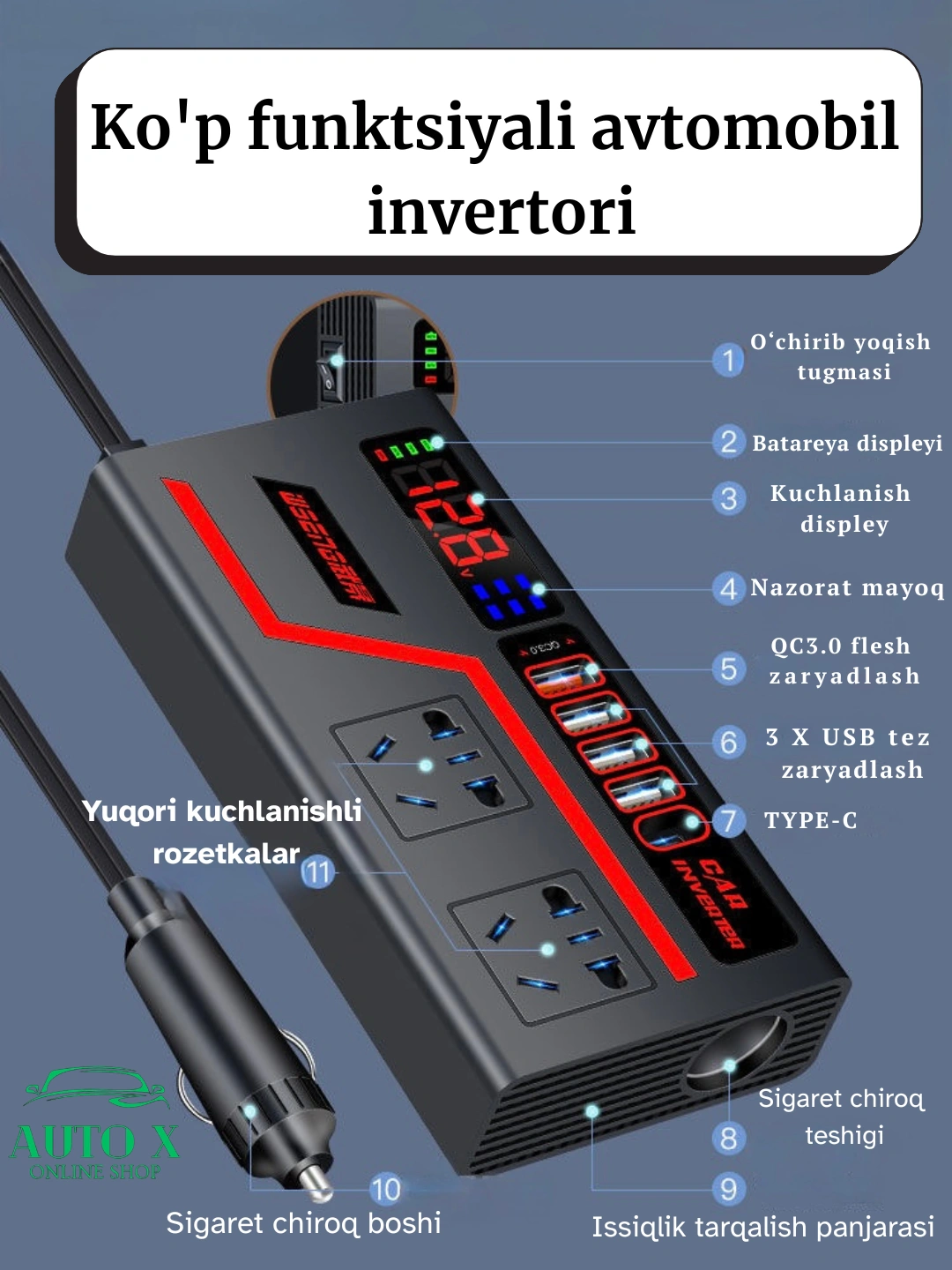 Автомобильный инвертор 12V/24V → 220V— легковых и грузовых автомобилей ...