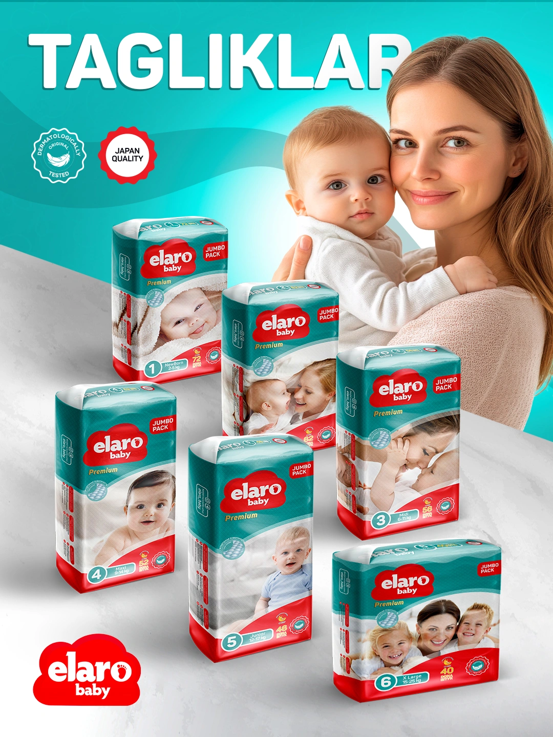 Подгузники Elaro Baby, размеры от 1 до 6 за 134990 сум со скидкой 18% ...