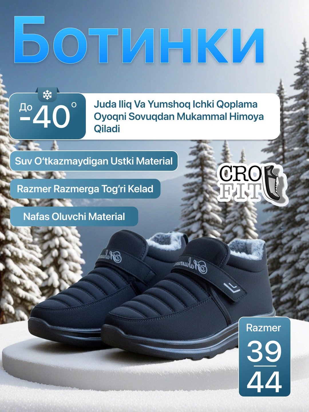 Erkaklar qishki botinkalari, oyoq kiyimlar 39-45 o‘lchamlar 79990 so ...