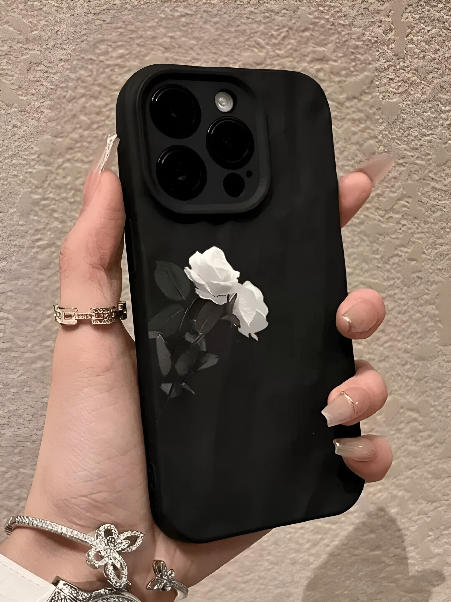 Chexol iPhone 13, 14, 15, 16 Pro Max uchun, rangli, atirgul naqshi ...