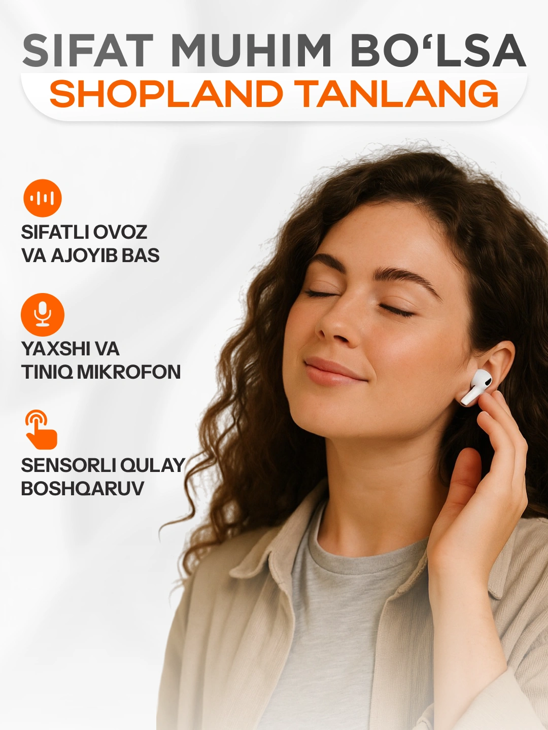 Simsiz quloqchinlar Pods 3 Premium, sensorli, iPhone va Android uchun ...