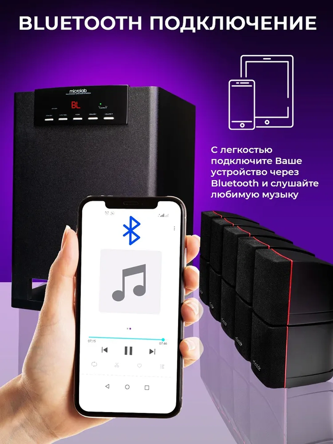 Сабвуфер Microlab X3BT / 5.1 / 170 Вт RMS, 5*16 Вт и 90 Вт, Bluetooth ...