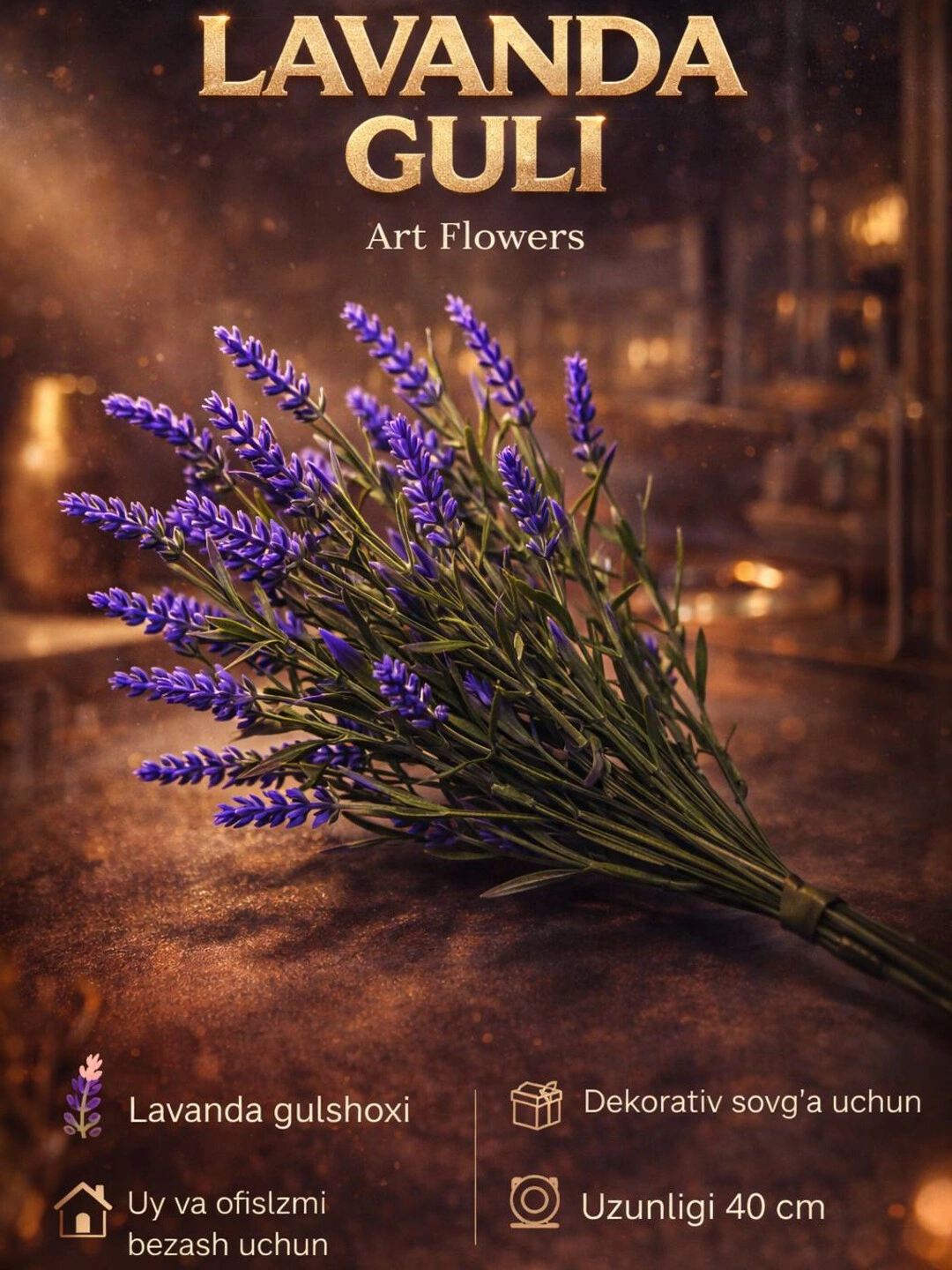 Sun’iy gullar, bezak va interyer uchun lavanda shoxlari, xonalar va ...