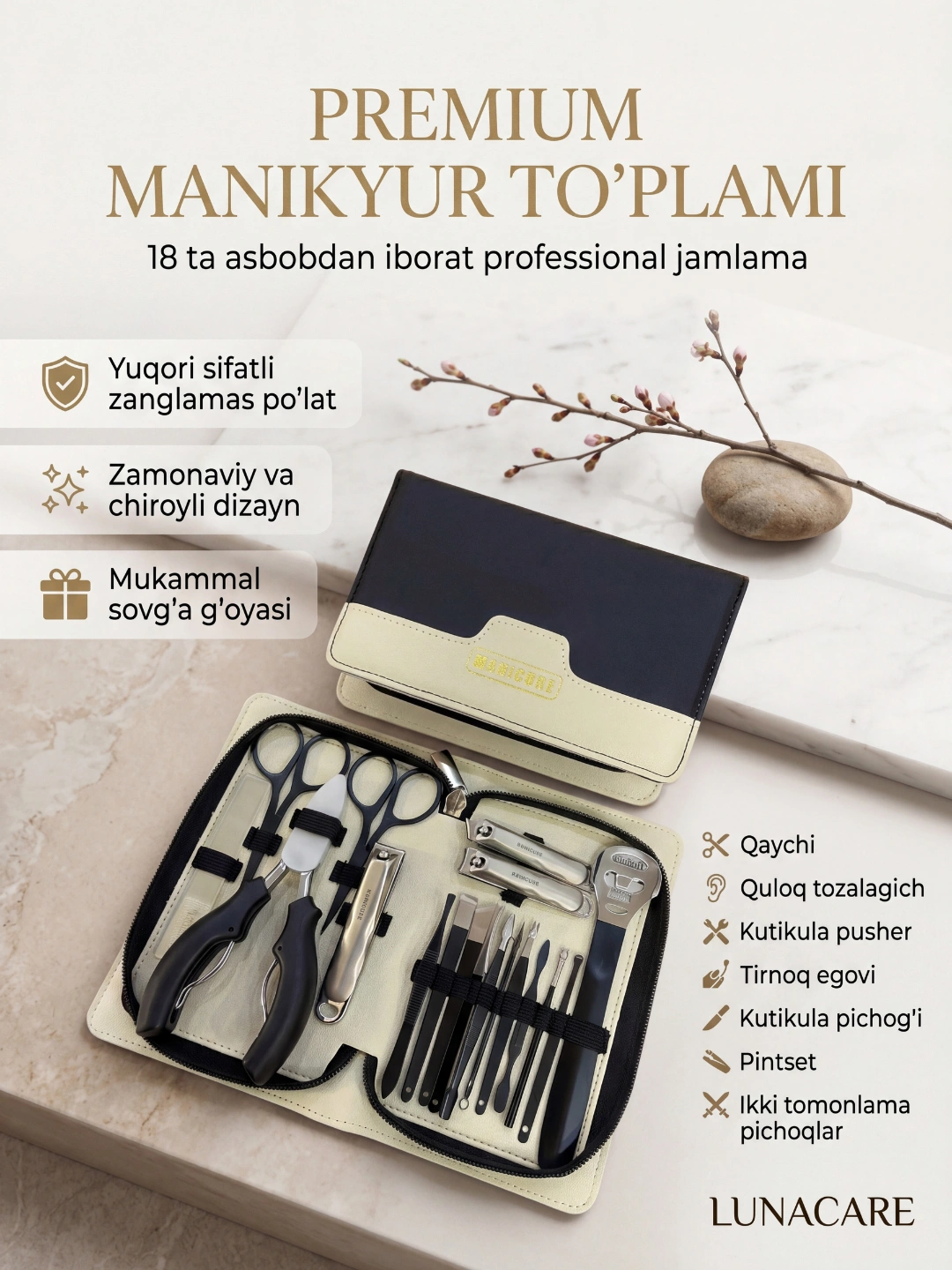 MANICURE manikyur to‘plami, g‘ilofda, 18 ta buyum 99900 so'mga 33% ...